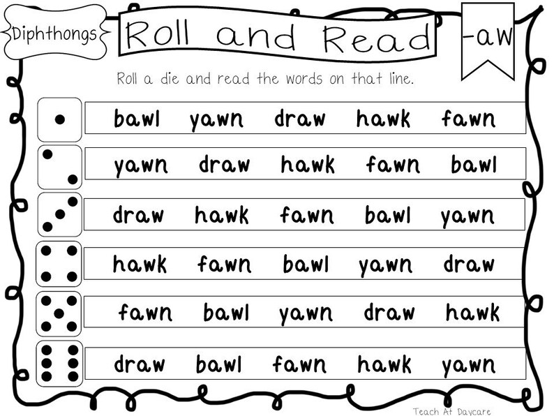 10 Printable Diphthongs Roll and Read the Word Worksheets. - Etsy