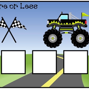 10 Printable Monster Truck Themed Kindergarten Math Center Games and ...