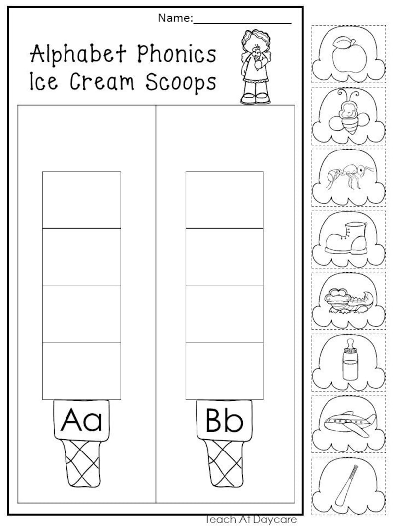 13 Printable Alphabet Ice Cream Scoops Worksheets. - Etsy