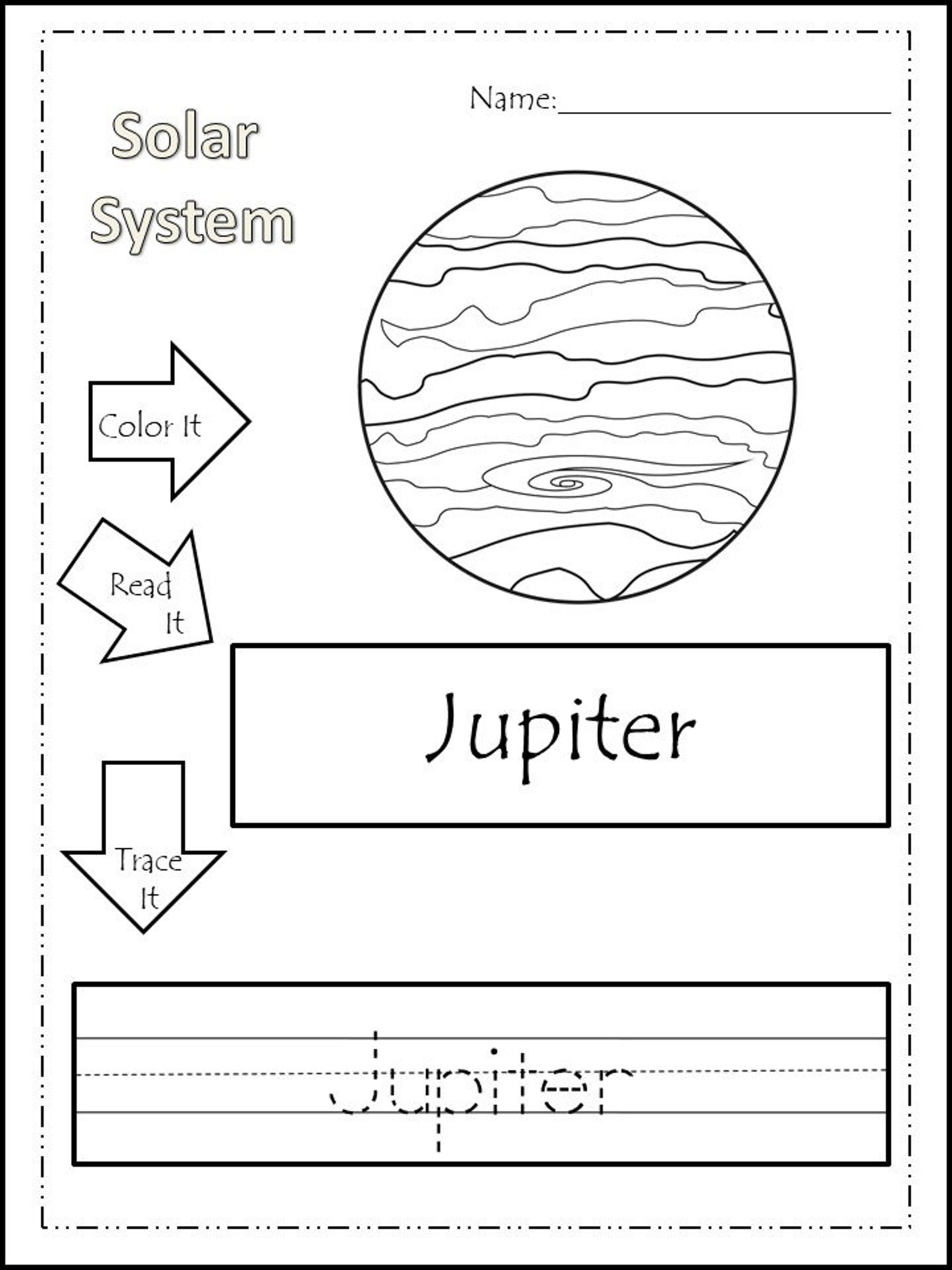 16 Solar System Planets Color Read Trace Write Worksheets. Preschool ...