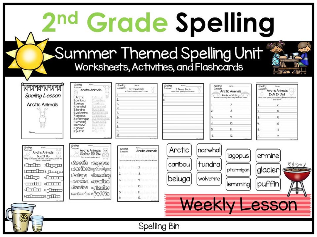 Second Grade Summer Themed Words Spelling Activity. Supplemental ...
