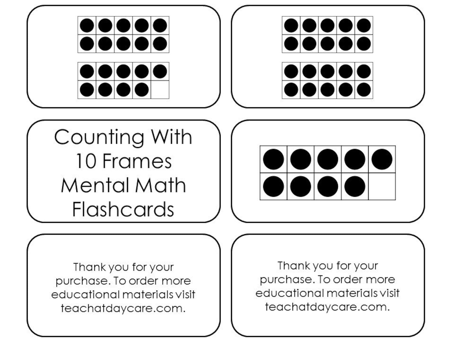 20 Printable Ten Frame Counting Mental Math Flash Cards. | Etsy