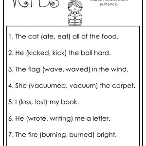 10 Printable Choose the Correct Verb Worksheets. 1st-2nd Grade ELA ...