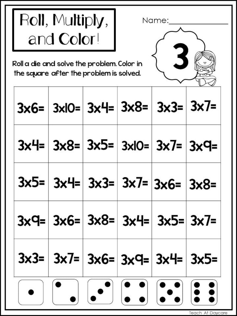 12 Printable Roll, Multiply, and Color Worksheets. Numbers 1-12. 1st ...