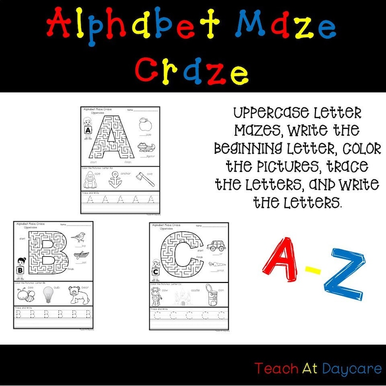 Uppercase Alphabet Maze Craze Worksheets. Preschool-kindergarten ...