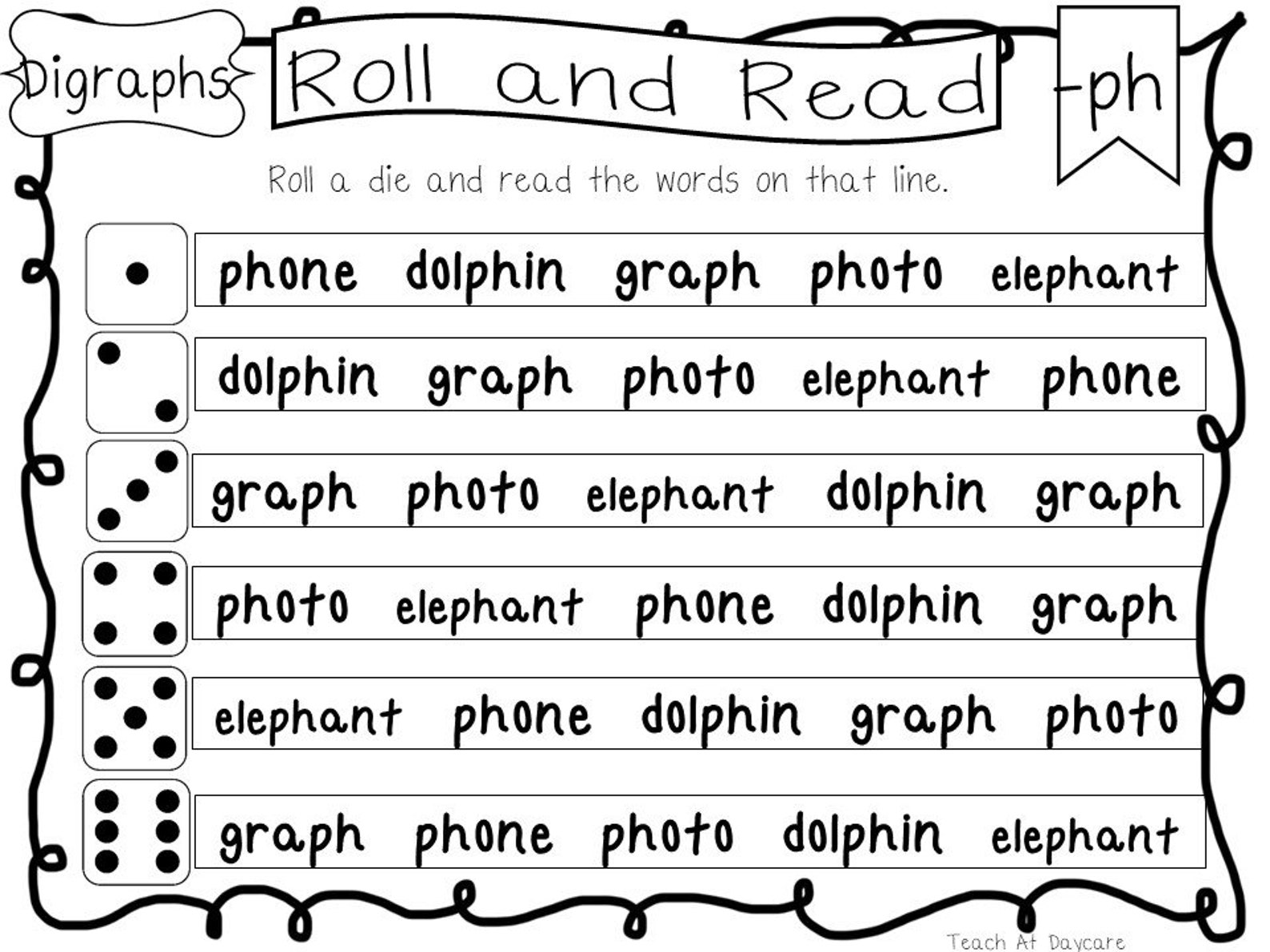 10 Printable Digraphs Roll and Read Worksheets. | Etsy India