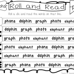 10 Printable Digraphs Roll and Read Worksheets. Kindergarten-2nd Grade ...