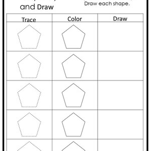 14 Printable 2-D Shapes Trace, Color, and Draw Worksheets. Child Math ...