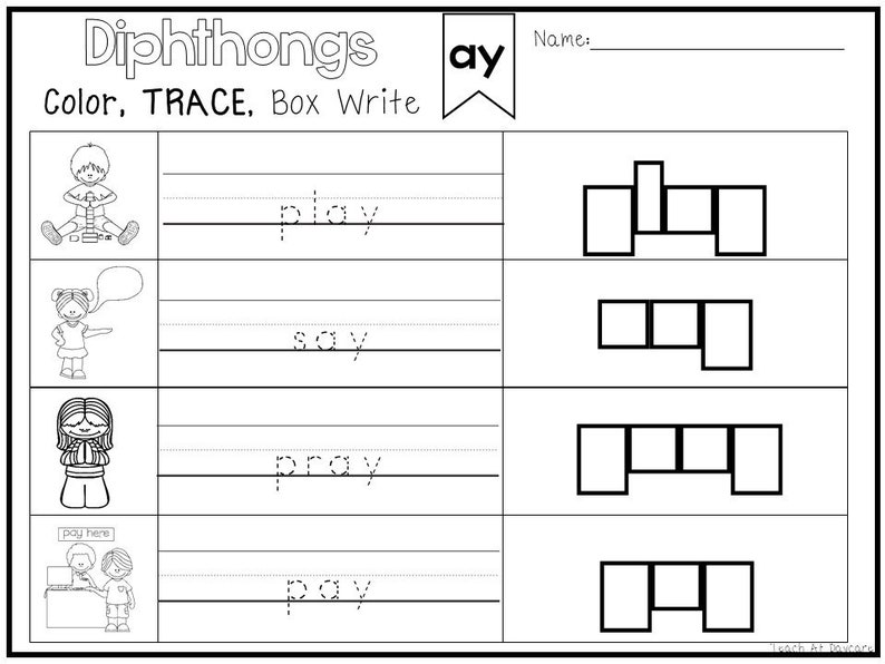 20 Printable Diphthongs Color, Trace, Write, Box Write Worksheets ...