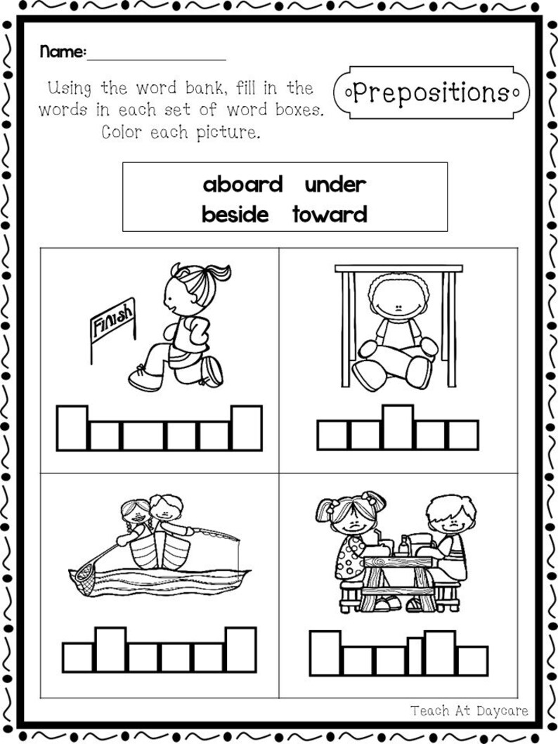 9 Printable Prepositions Box Writing and Tracing Worksheets. 1st-3rd ...