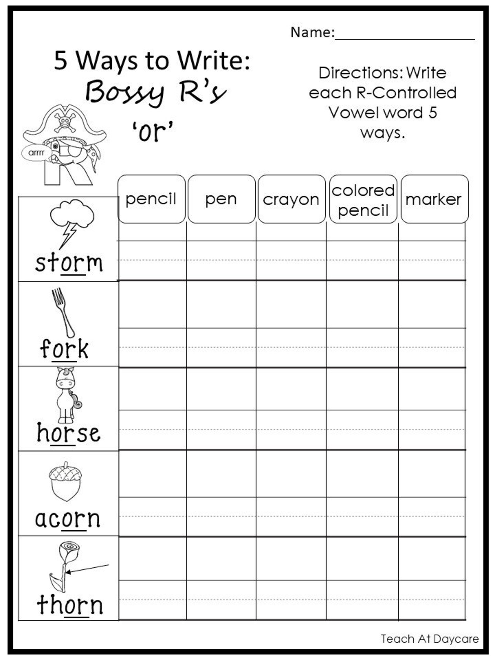 10 Printable 5 Ways to Write R-controlled Vowel Words Worksheets ...