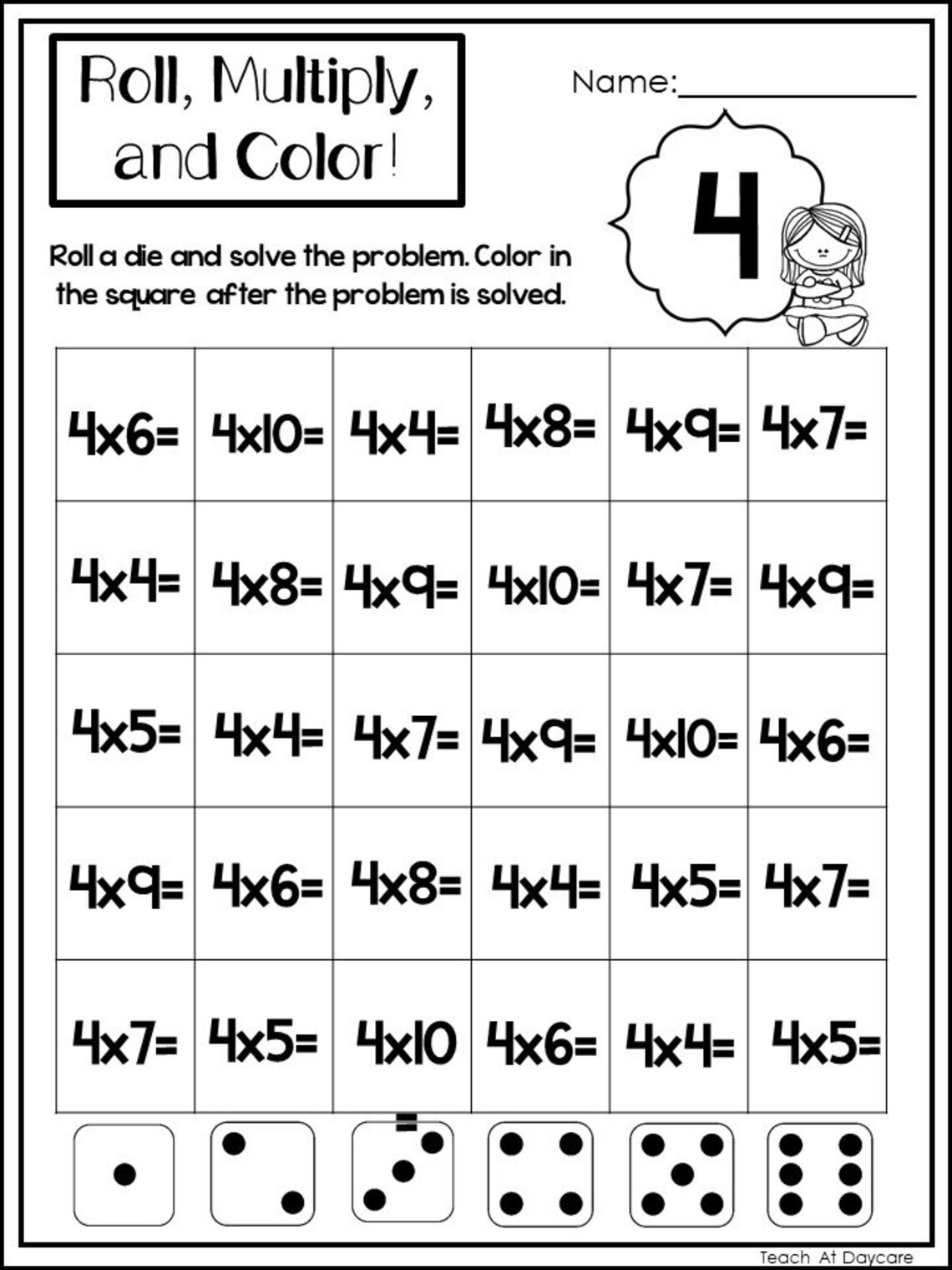 12 Printable Roll Multiply and Color Worksheets. Numbers | Etsy