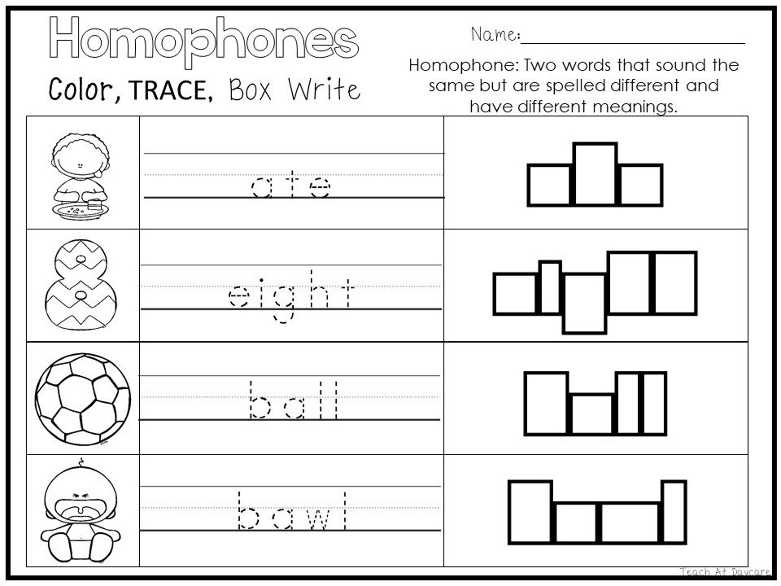 14 Printable Homophones Color Trace Box Write Worksheets. | Etsy