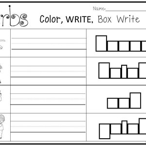 10 Printable Verbs Color, Trace, Box Write Worksheets. 1st-2nd Grade ...