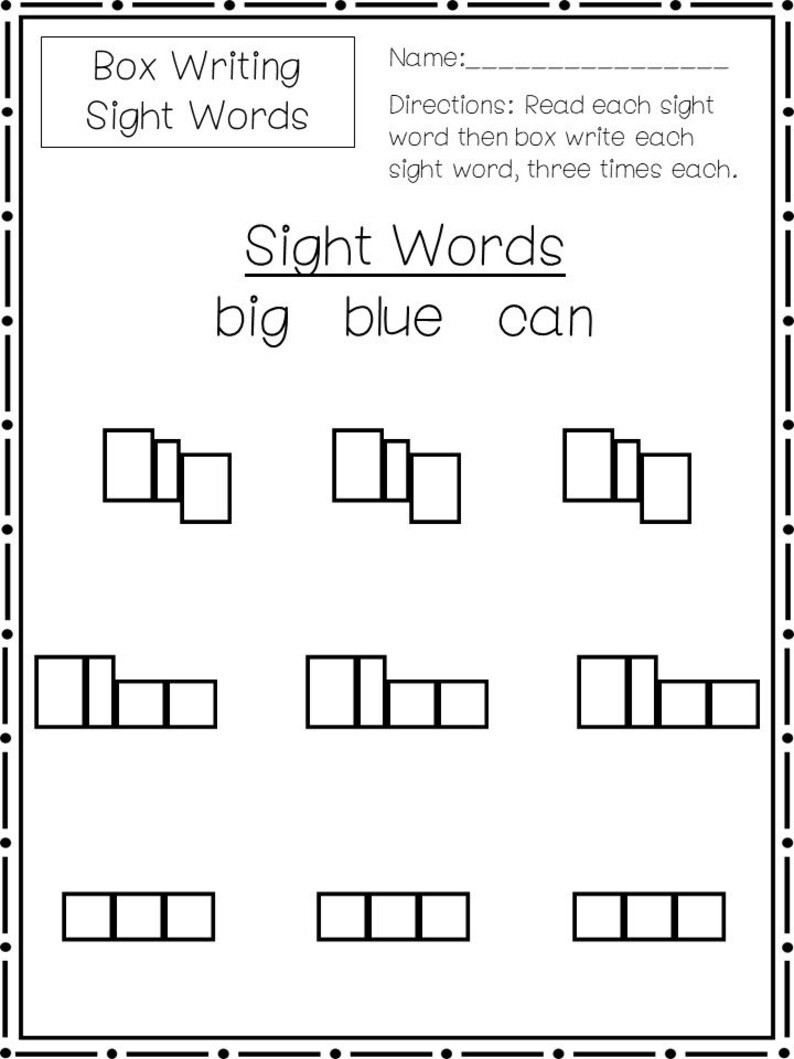 40 Printable Dolch Pre-primer Box Writing Worksheets. | Etsy Canada