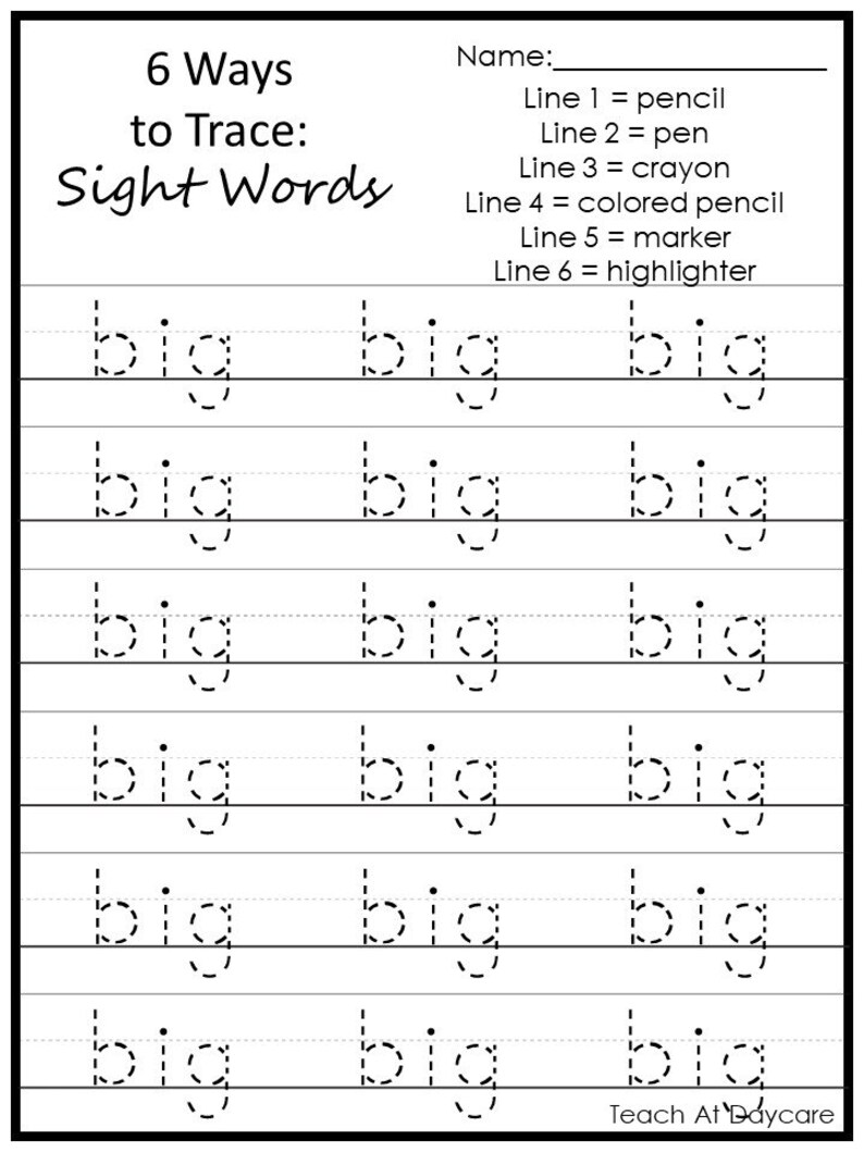 6 Ways to Trace Dolch Pre-primer Sight Words Worksheets. 40 - Etsy