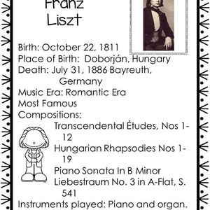 Franz Liszt Great Composer Unit. Music Appreciation. - Etsy