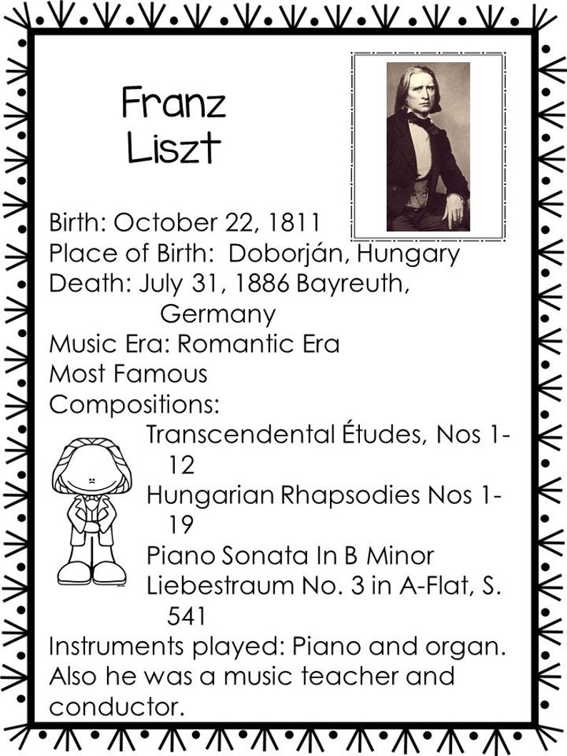 Franz Liszt Great Composer Unit. Music Appreciation. - Etsy