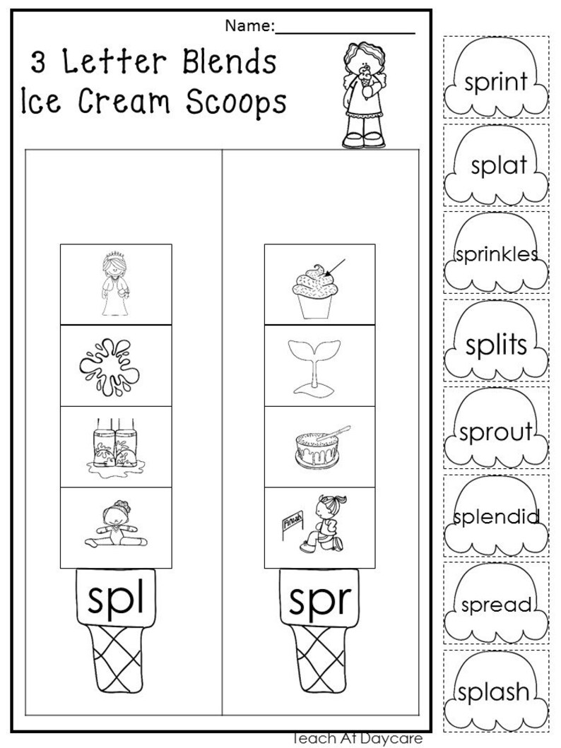 10 Printable 3 Letter Blends and Trigraphs Ice Cream Worksheets ...