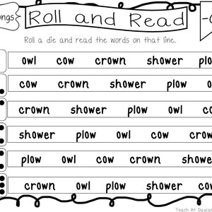 10 Printable Diphthongs Roll and Read the Word Worksheets. Kindergarten ...