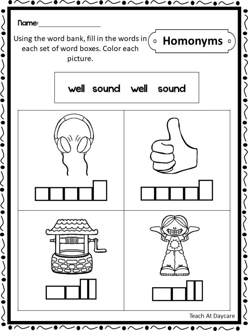 10 Printable Homonyms and Homophones Box Write Worksheets. | Etsy