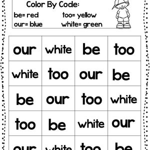 13 Printable Color the Dolch Primer Sight Words Worksheets. Prek ...