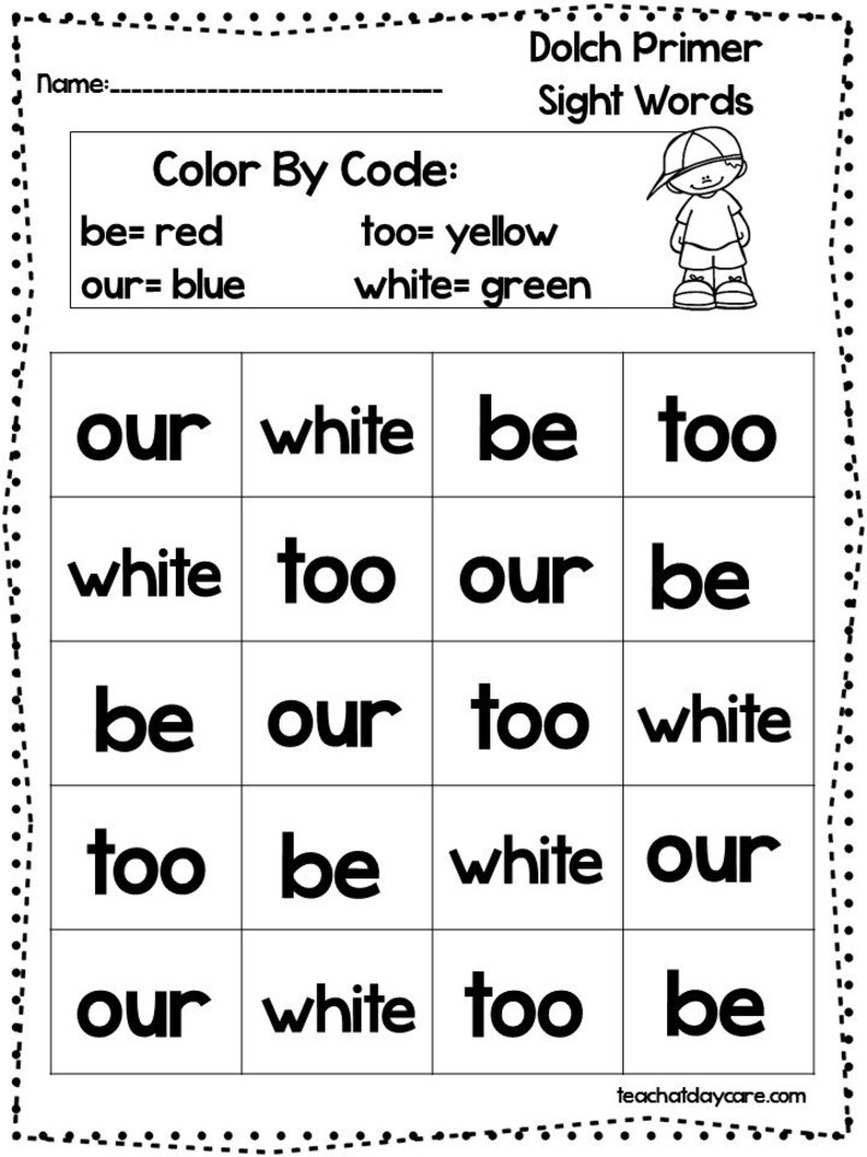 13 Printable Color the Dolch Primer Sight Words Worksheets. | Etsy Canada