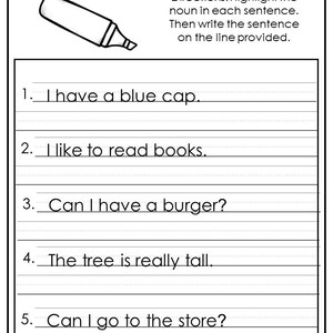 10 Printable Highlight the Nouns Worksheets. 1st-2nd Grade ELA ...