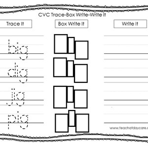 27 Printable CVC Trace It, Box Write It, Write It Worksheets. Preschool ...