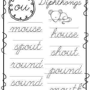 10 Printable Cursive Diphthongs Trace the Word Worksheets. Kindergarten ...