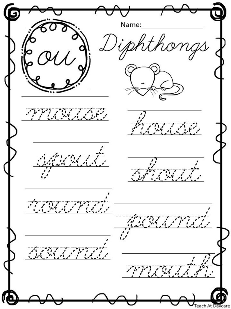 10 Printable Cursive Diphthongs Trace the Word Worksheets. | Etsy