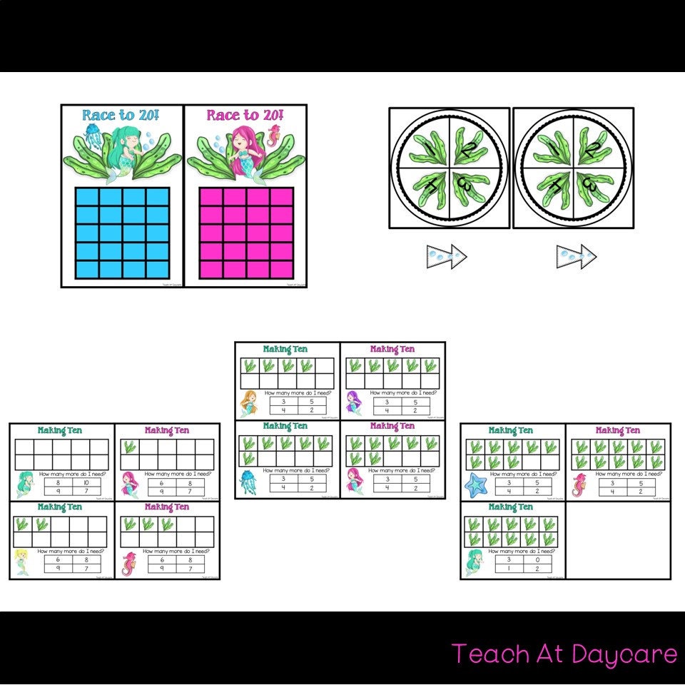 10 Printable Mermaids Themed Kindergarten Math Center Games and ...