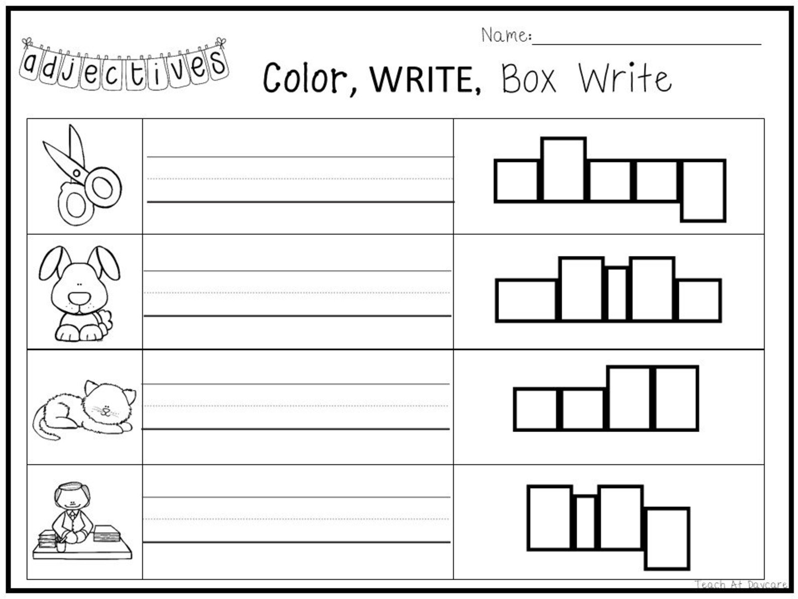 10 Printable Adjectives Color Trace Box Write Worksheets. | Etsy