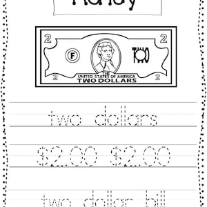 10 Printable Money Tracing Worksheets. Kdg.-2nd Grade Math. - Etsy