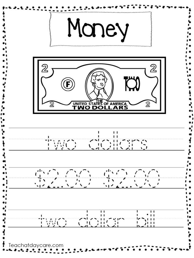 10 Printable Money Tracing Worksheets. Kdg.-2nd Grade Math. - Etsy