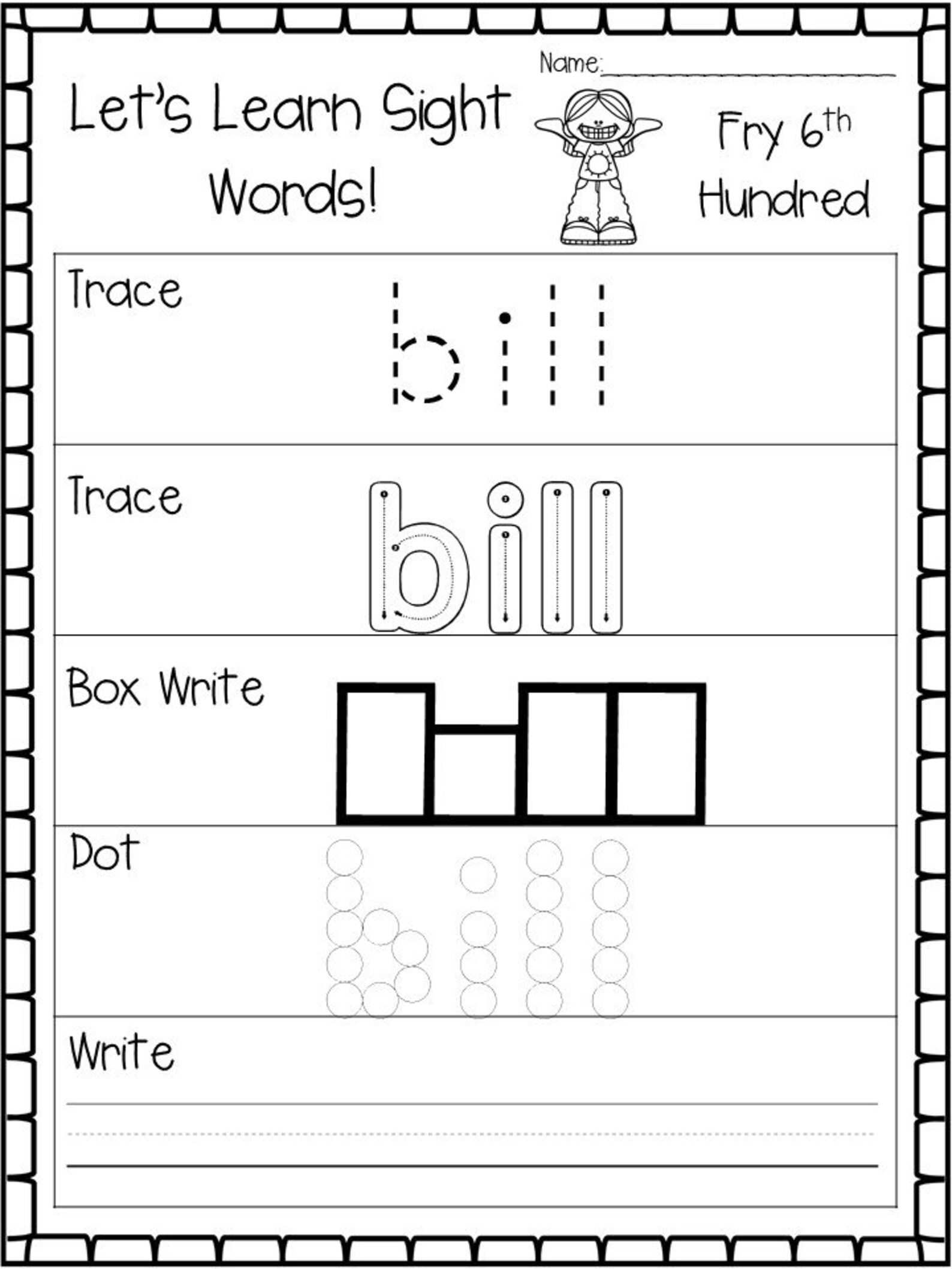 100 Printable Let's Learn Fry 6th Hundred Sight Words | Etsy