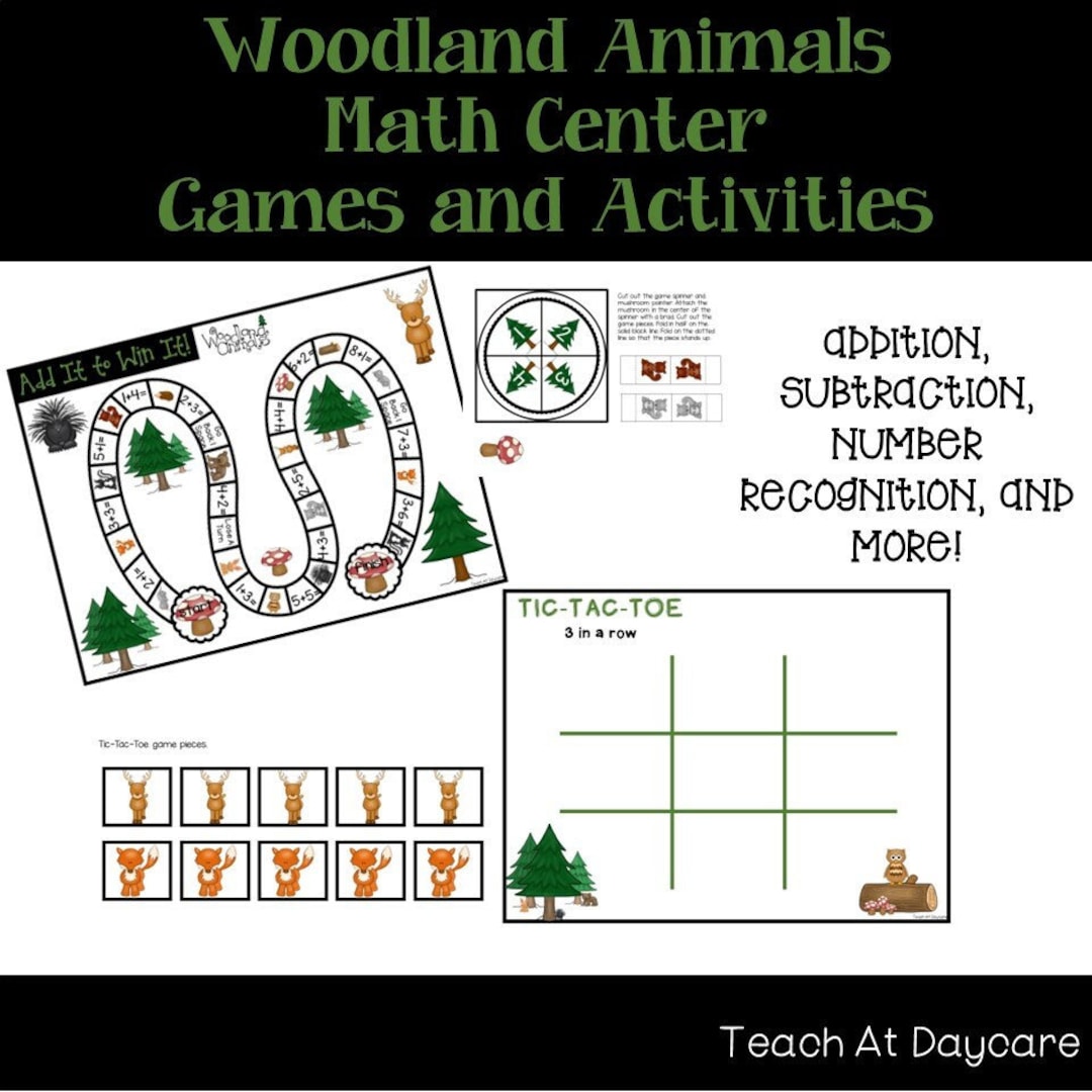 10 Printable Woodland Animals Themed Kindergarten Math Center Games and ...