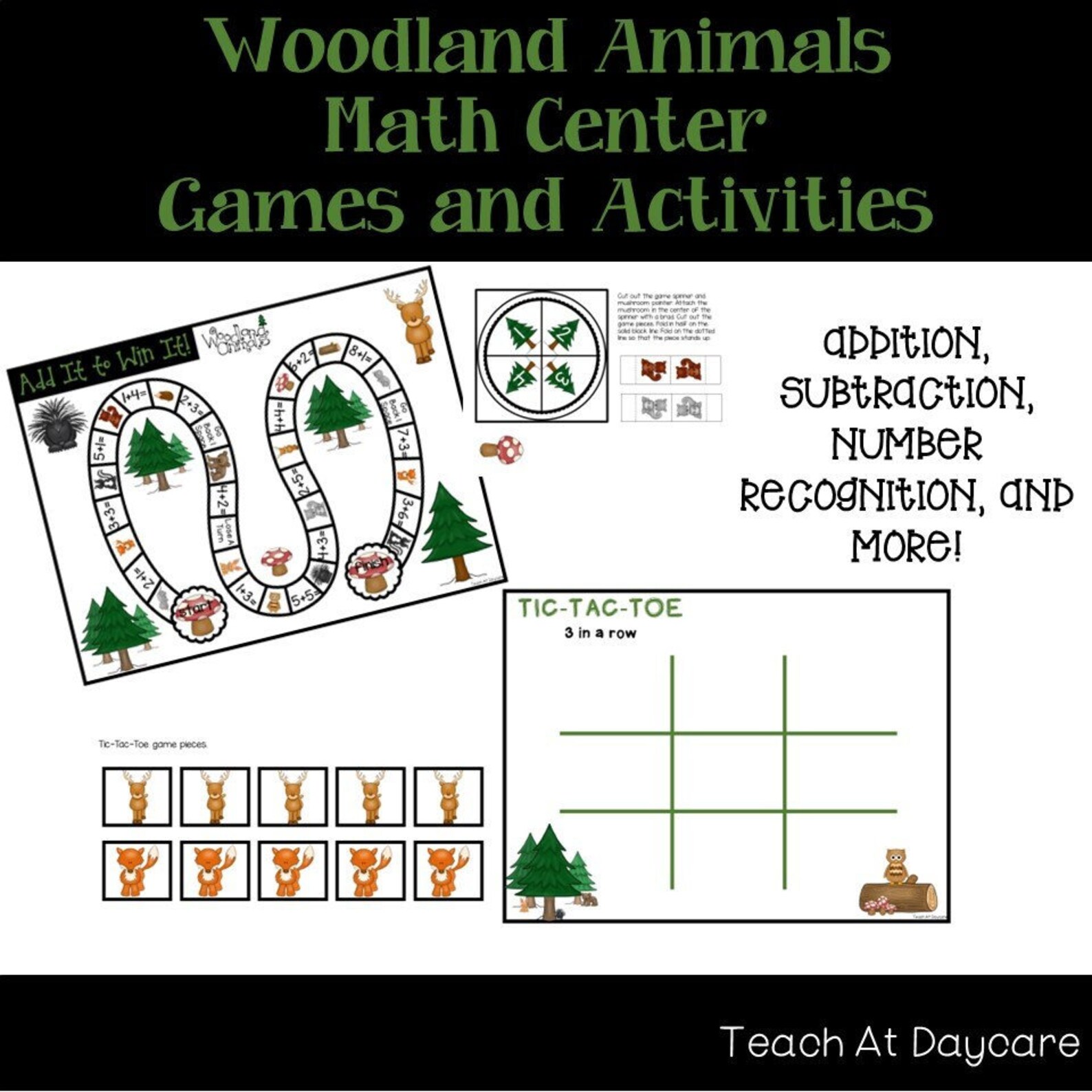 10 Printable Woodland Animals Themed Kindergarten Math Center Games and ...