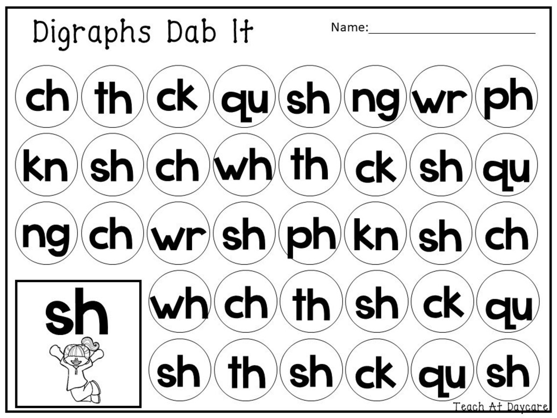 10 Printable Digraphs Dab It Worksheets. Kindergarten-2nd Grade ELA ...