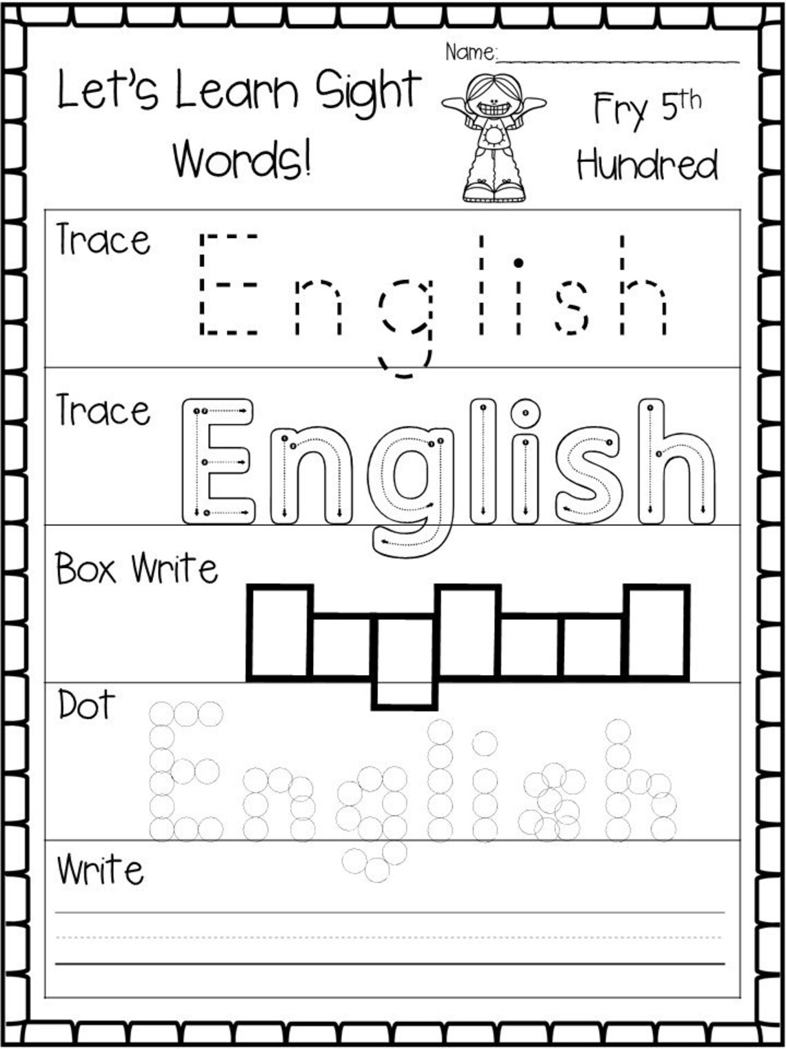 100 Printable Let's Learn Fry 5th Hundred Sight Words - Etsy