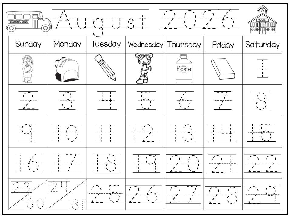 30 Tracing and Blank Themed 2026 Calendars. Preschool Handwriting and ...