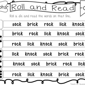 10 Printable Digraphs Roll and Read Worksheets. Kindergarten-2nd Grade ...