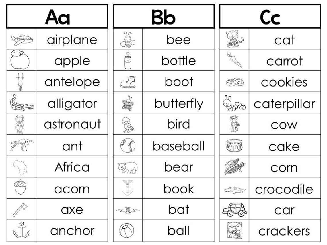 26 Printable Alphabet Word Lists. Preschool-kdg Phonics. | Etsy