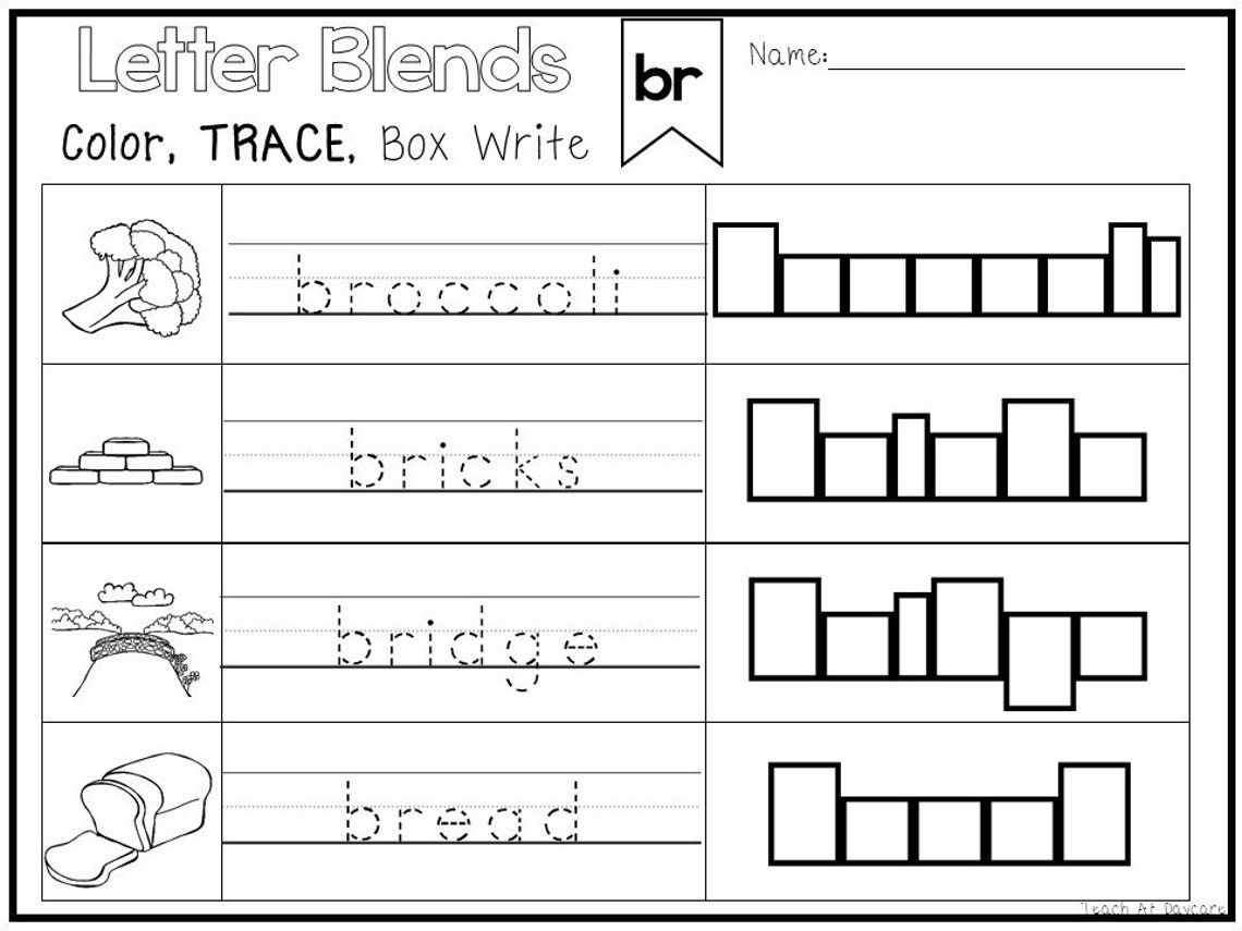 40 Printable Blends Color Trace and Box Write Worksheets. | Etsy