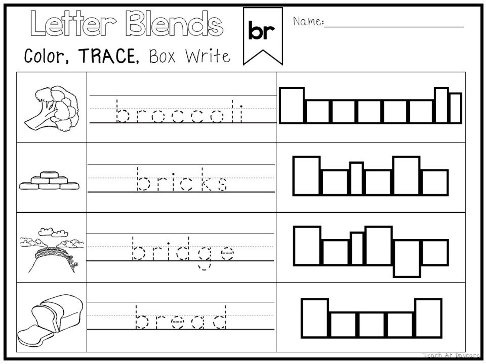 40 Printable Blends Color, Trace, and Box Write Worksheets ...