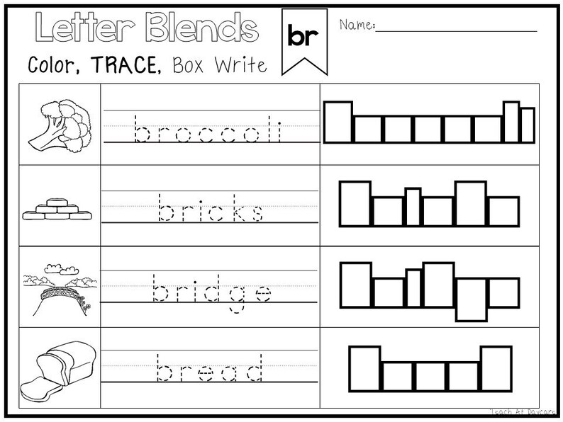 40 Printable Blends Color Trace and Box Write Worksheets. | Etsy
