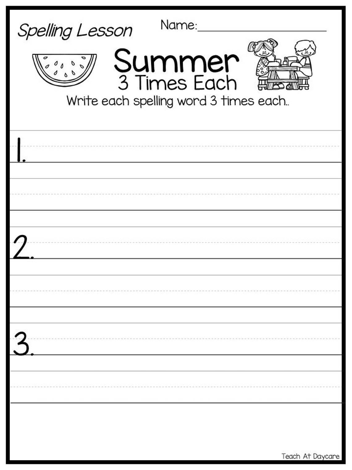 Kindergarten Summer Themed Words Spelling Unit. Single Week ...