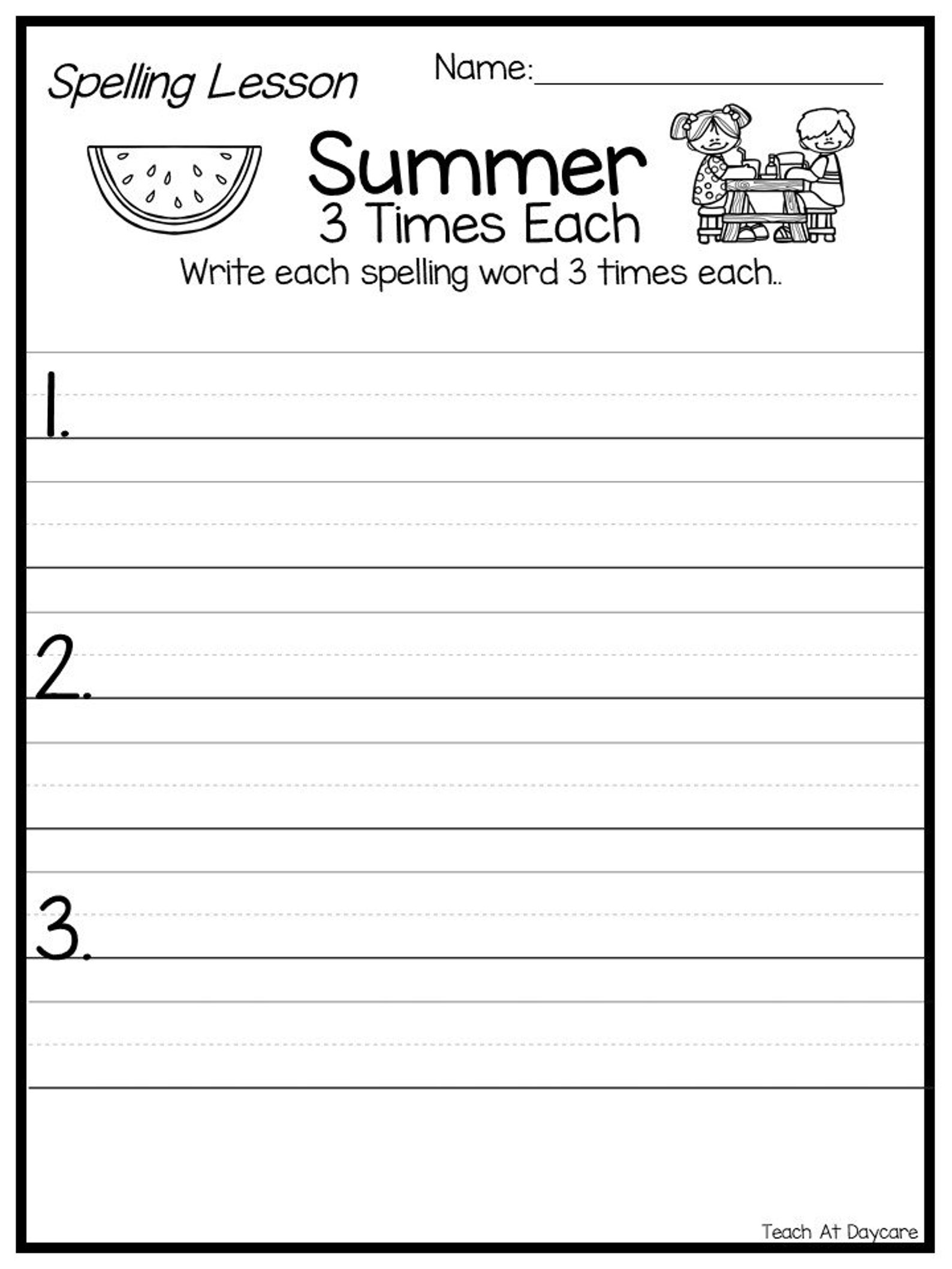 Kindergarten Summer Themed Words Spelling Unit. Single Week ...