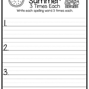 Kindergarten Summer Themed Words Spelling Unit. Single Week ...