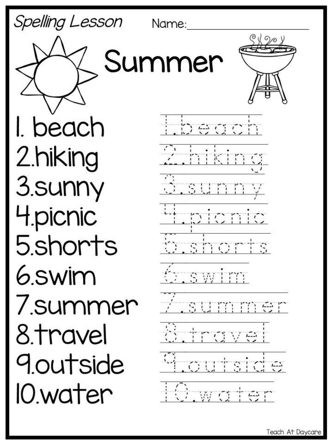 First Grade Summer Themed Words Spelling Activity. | Etsy